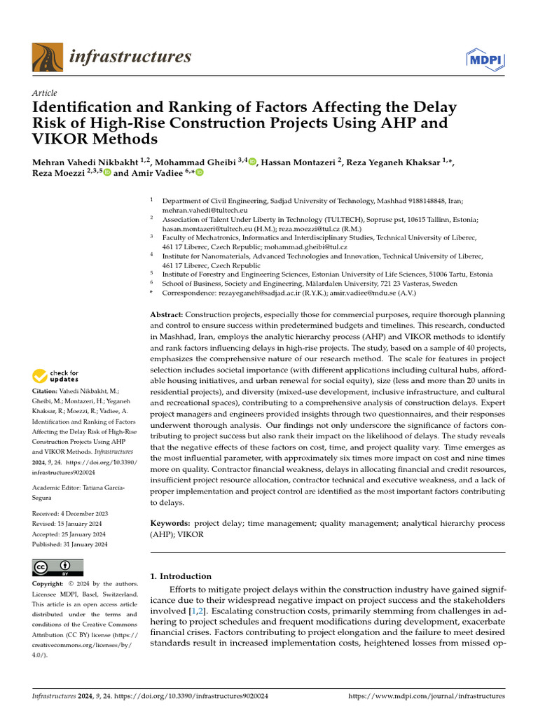 Identification and Ranking of Factors Affecting The Delay Risk of High-Rise Construction ...