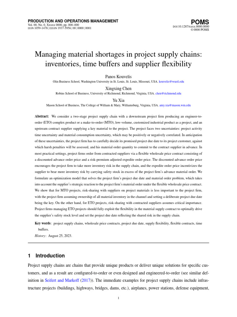 Managing material shortages in project supply chains | PDF | Supply ...