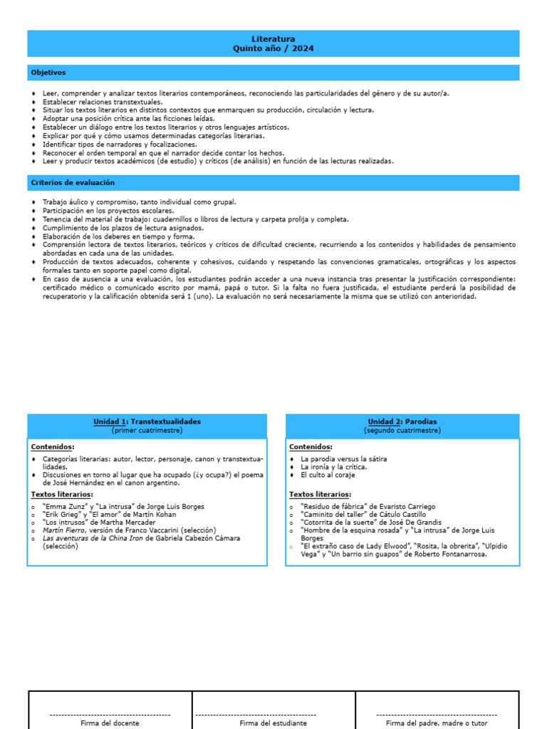 Programa - LITERATURA 5to Año - 2024 | PDF | Escritura