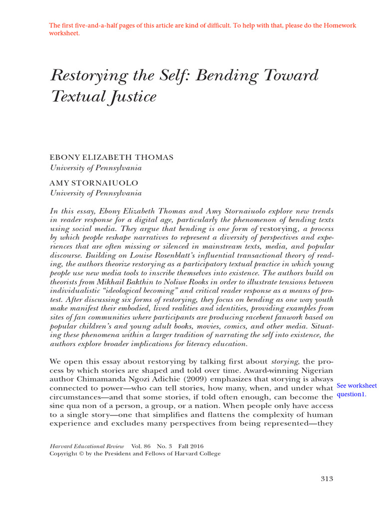 Thomas & Stornaiuolo - Restorying & Bending | PDF | Narrative