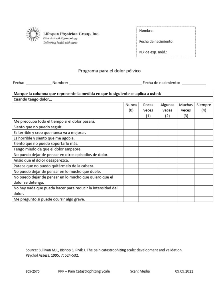 Pain Catastrophizing Scale SPANISH | PDF