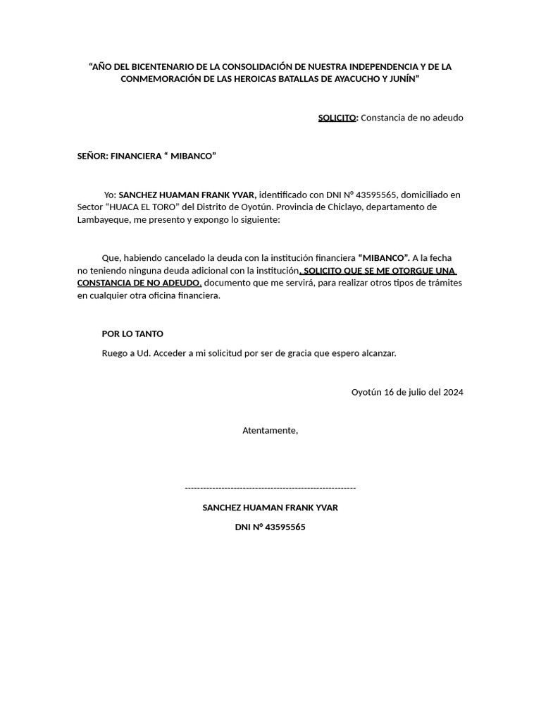 Constancia de No Adeudo Modelo | PDF