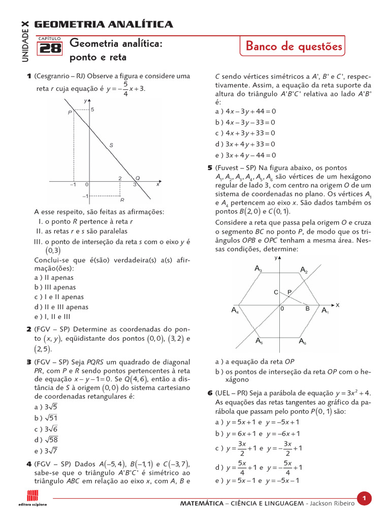 26 Exercícios de Geometria Analítica Ponto e Reta | PDF | Linha (Geometria) | Sistema de ...
