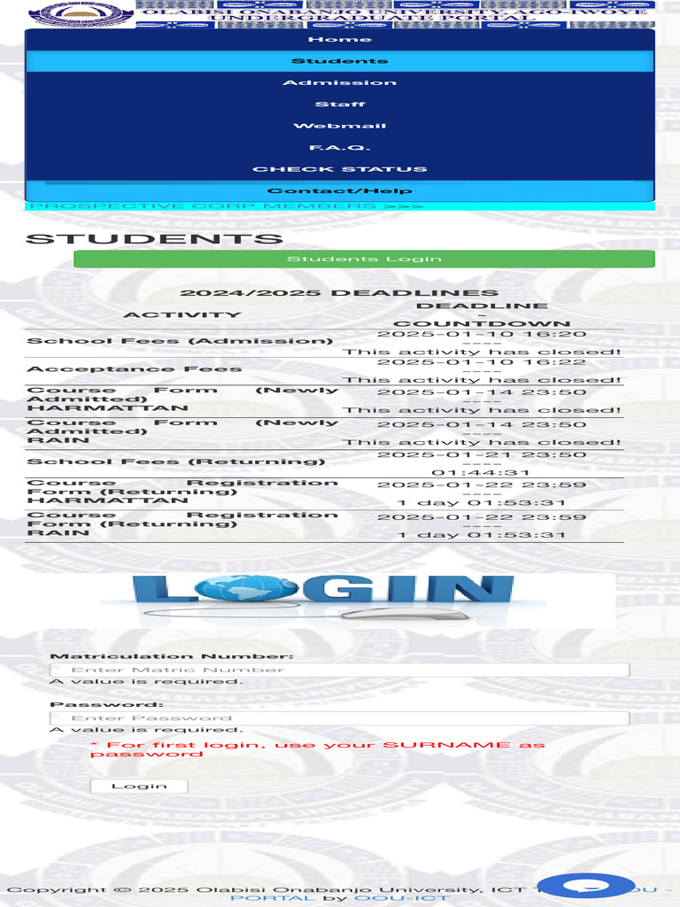 OOU PORTAL Students Login | PDF
