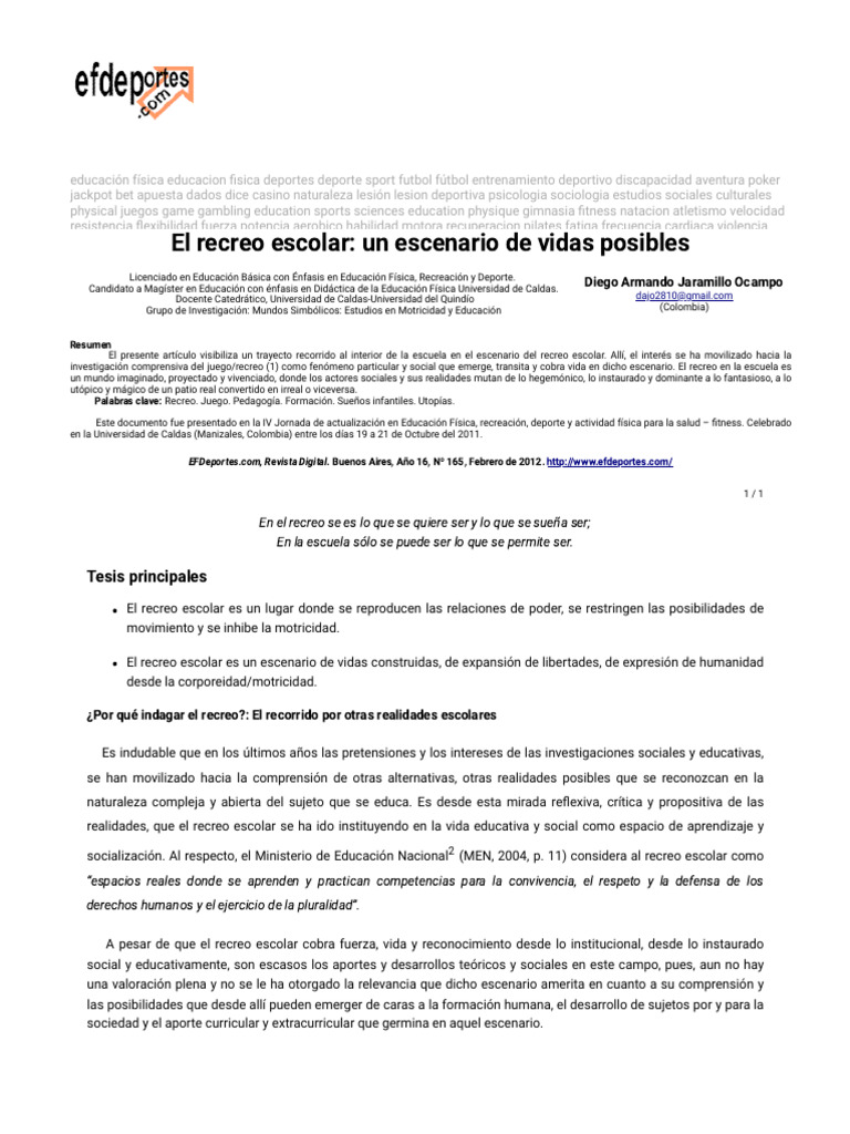 El Recreo Escolar: Espacio de Libertad y Juego | PDF | Escuelas | Enseñando