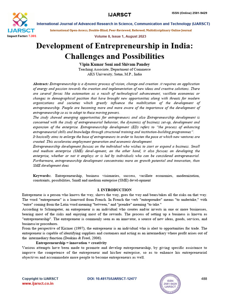 Project Report On Entrepreneurship Development in India | PDF ...