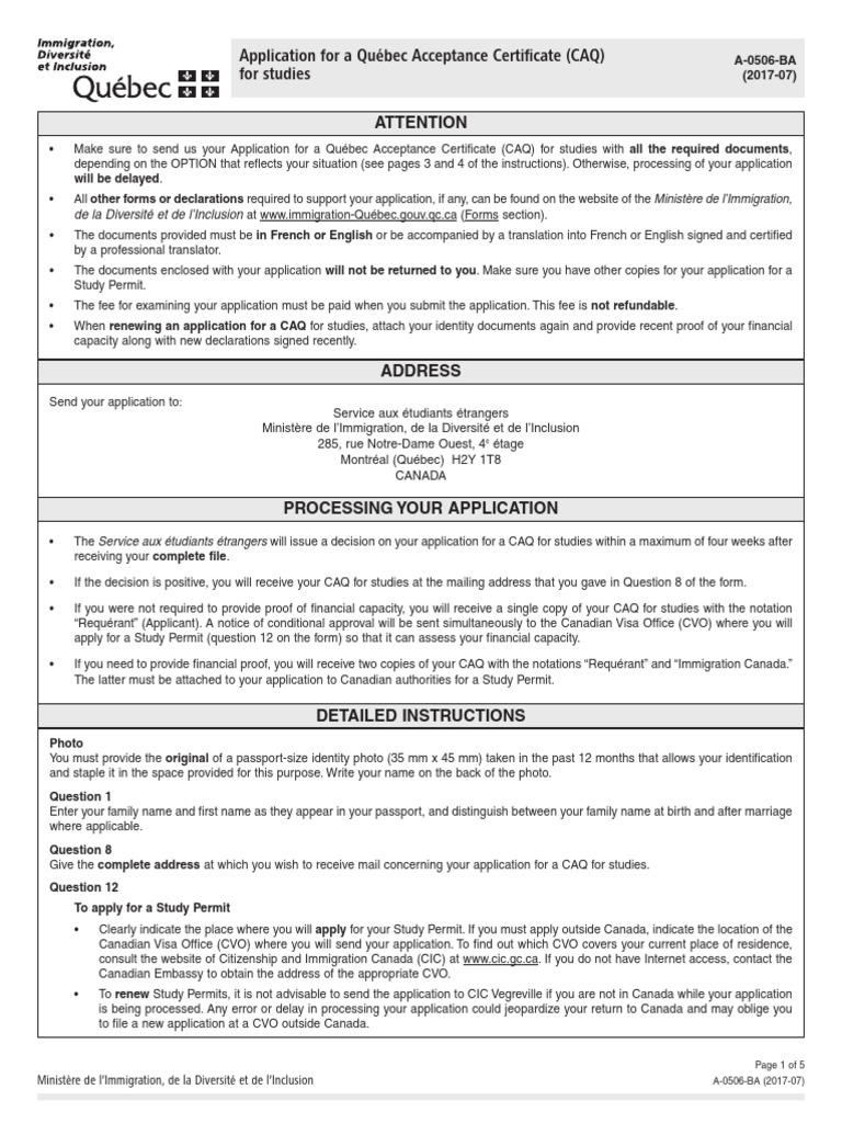CAQ Application Instructions for Students | PDF | Travel Visa | Passport