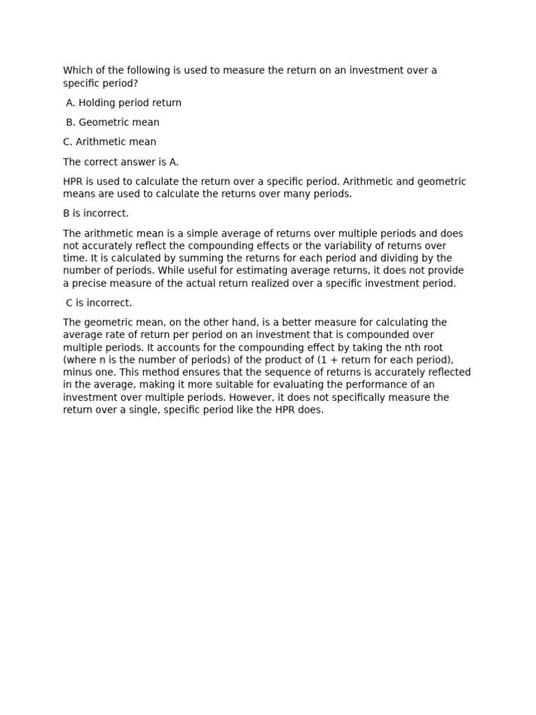 Measuring Investment Returns: HPR vs Means | PDF