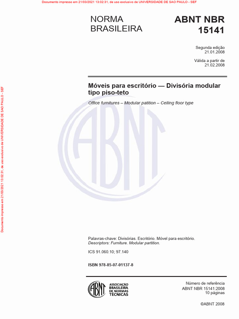 Classificação de Divisórias ABNT NBR 15141 | PDF | Corrosão ...