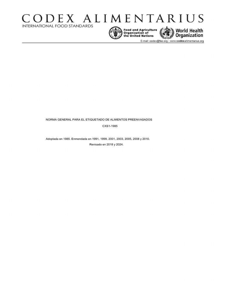 CXS 1 1985 Etiquetado Revision 2024 | PDF | Alimentos | Alergia a la comida