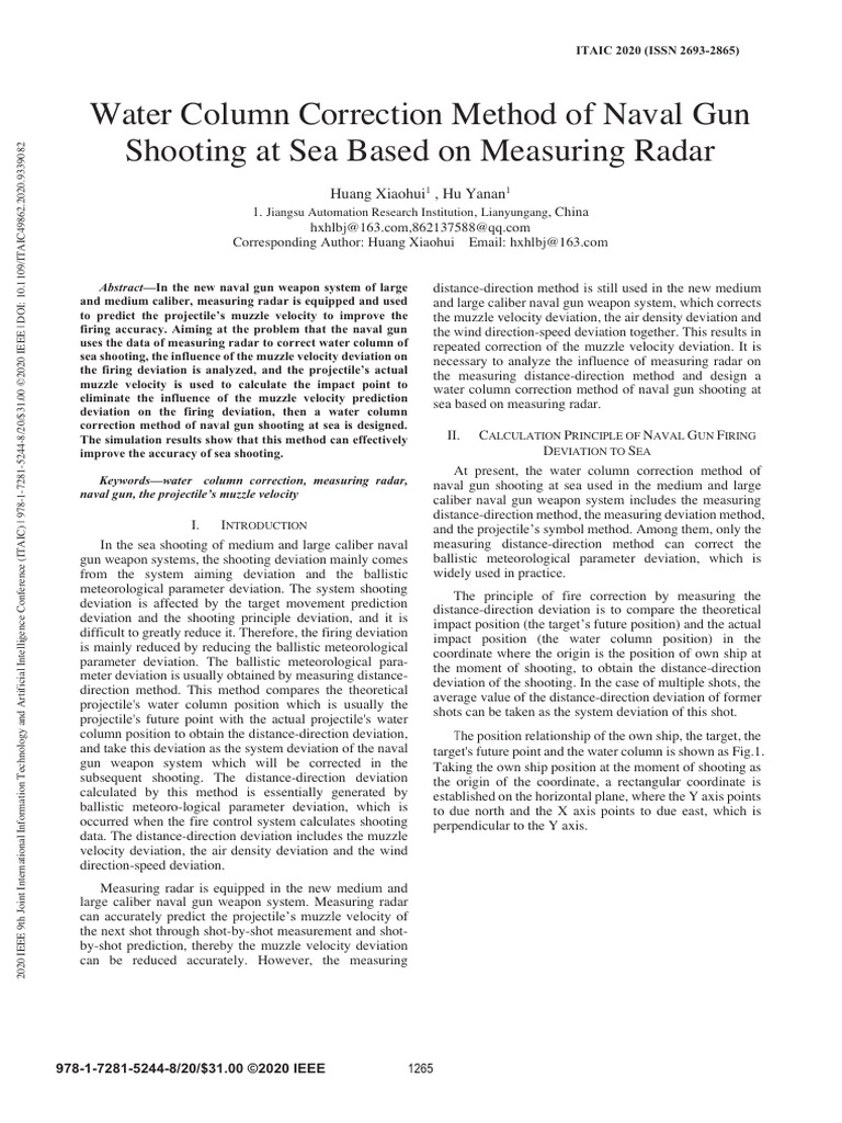 Water Column Correction Method of Naval Gun Shooting at Sea Based On ...