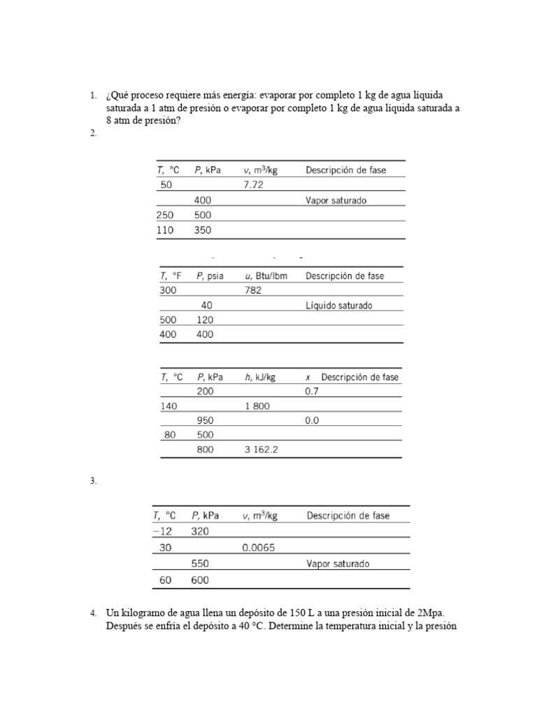Taller Tablas y Gas Ideal | PDF | Gases | Presión
