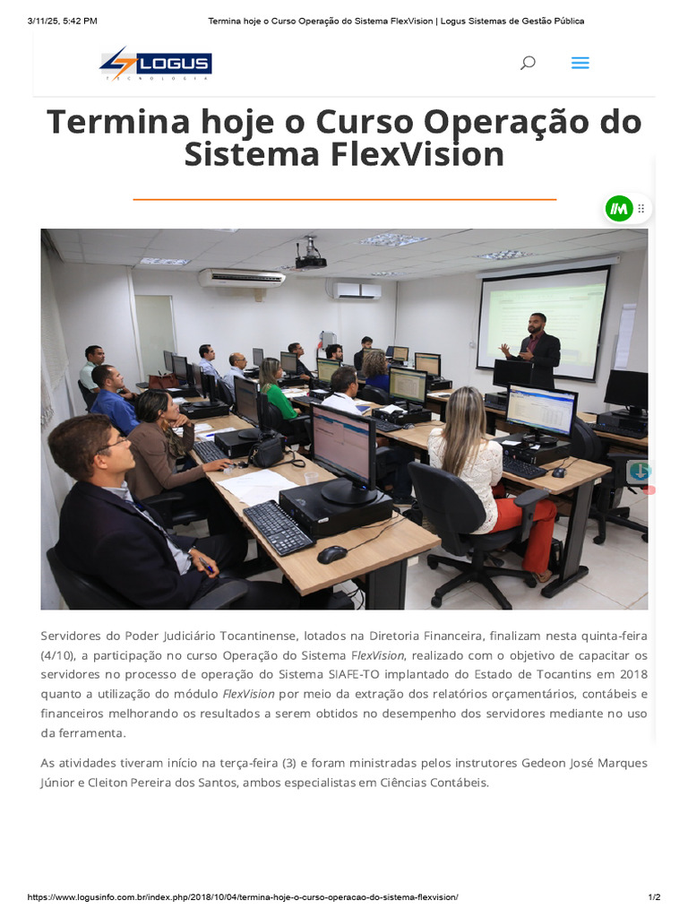 NEWS Termina Hoje o Curso Operação Do Sistema FlexVision - Logus ...