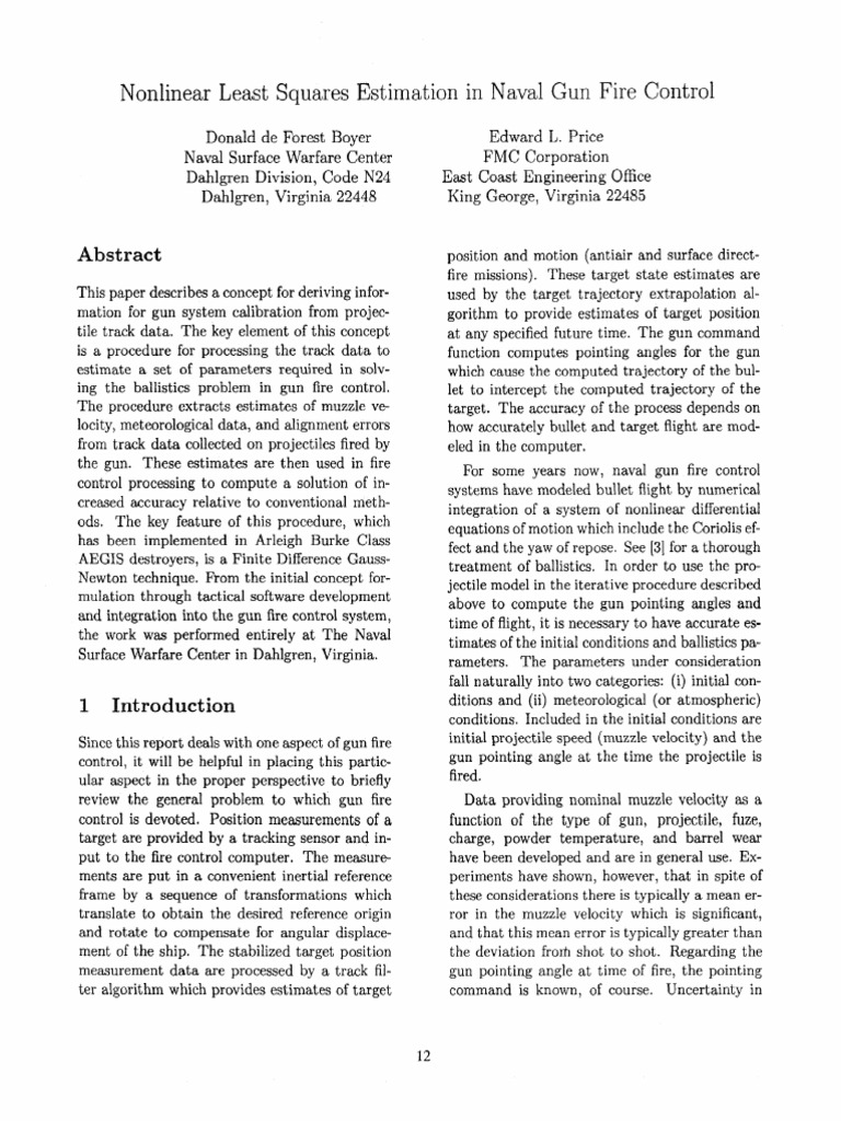 Nonlinear Least Squares Estimation in Naval Gun Fire Control | PDF | Least Squares | Fire ...