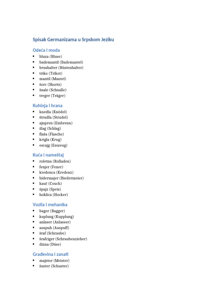 Spisak Germanizama | PDF