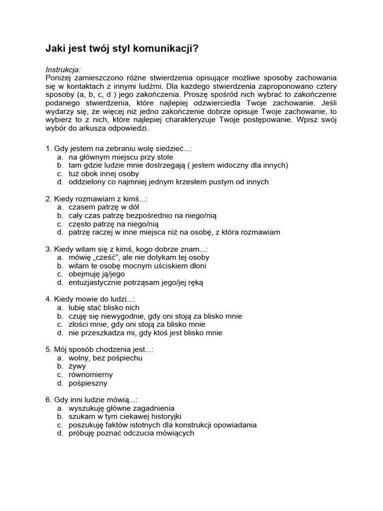 Test - Jaki Jest Twoj Styl Komunikacji | PDF