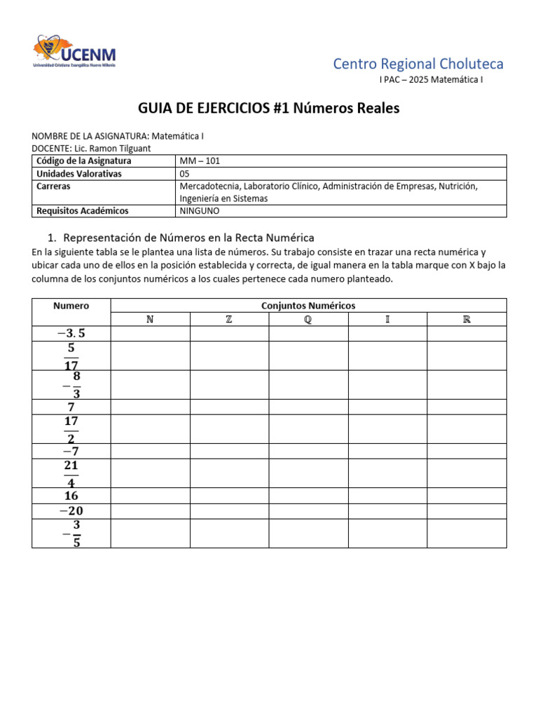 Repo Guia de Ejercicios #1 Numeros Reales | PDF