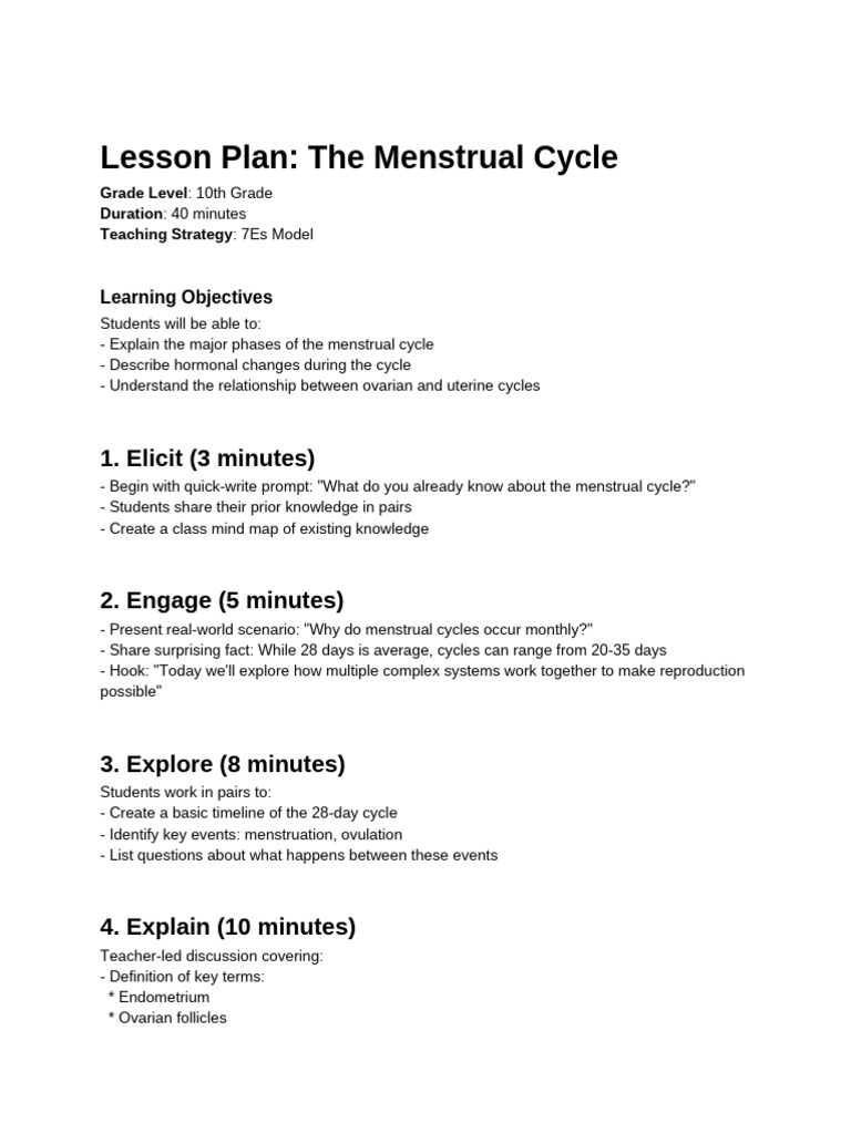 lesson plan menstrual cycle | PDF | Menstrual Cycle | Endocrinology