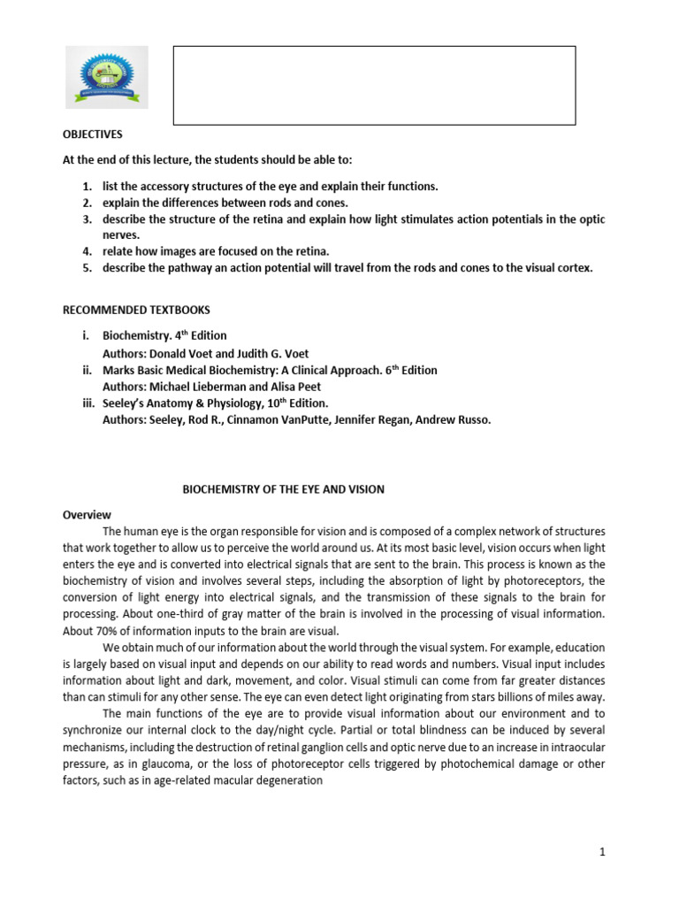 BCH - MBBS Biochemistry of The Eye and Vision | PDF | Vitamin A | Retinal