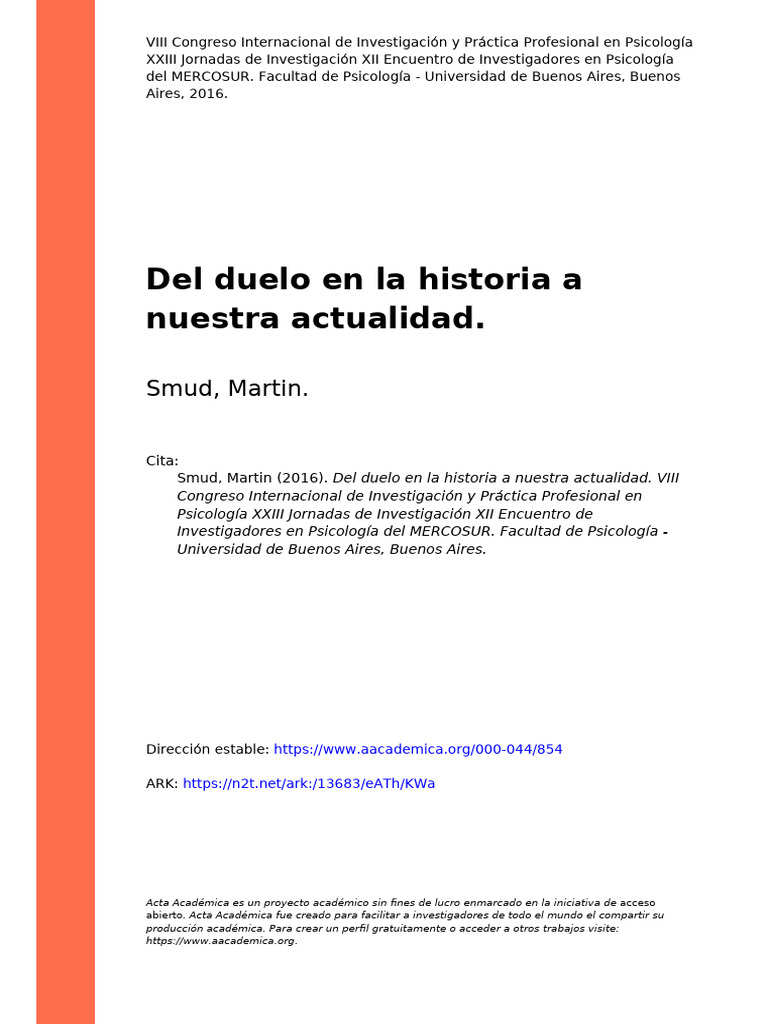 Smud, Martin (2016) - Del Duelo en La Historia A Nuestra Actualidad ...