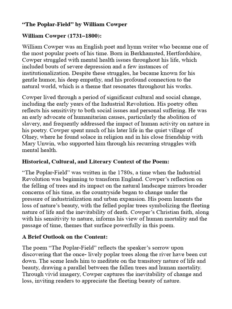 Coming and The Poplar-Field QA | PDF | Poetry