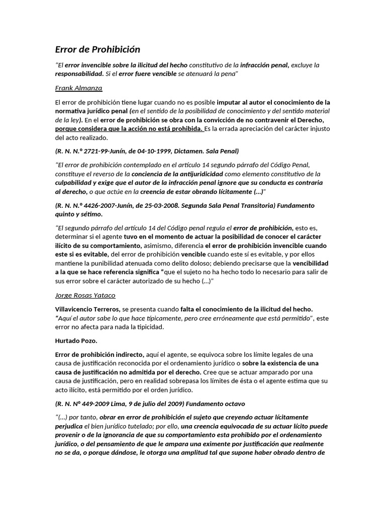 Error de Prohibición en el Derecho Penal | PDF | Derecho penal | Justicia