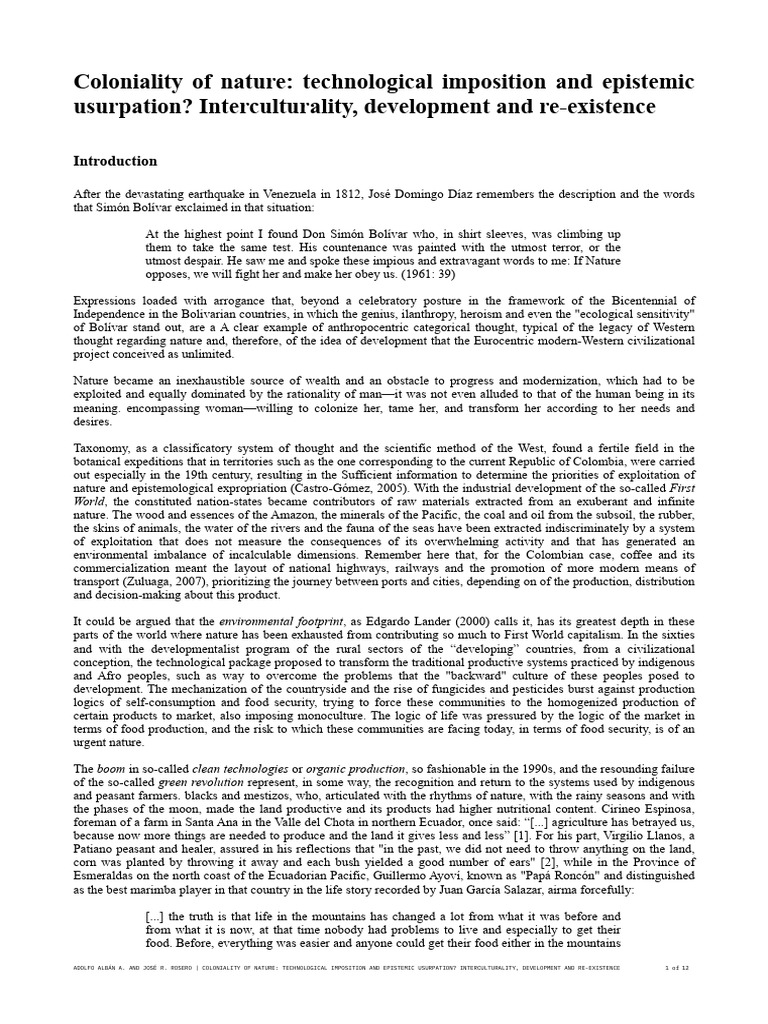 Coloniality of Nature - Technological Imposition and Epistemic ...