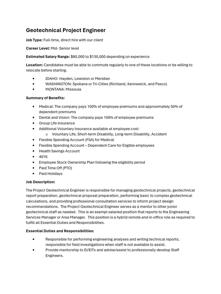 Geotechnical Project Engineer | PDF | Geotechnical Engineering | Business