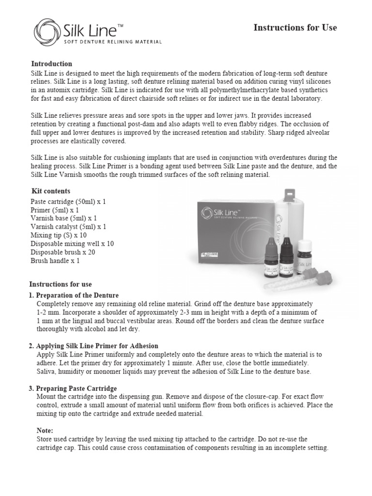 Silk Line Soft Denture Reline Kit Guide | PDF | Dentures | Cartridge ...