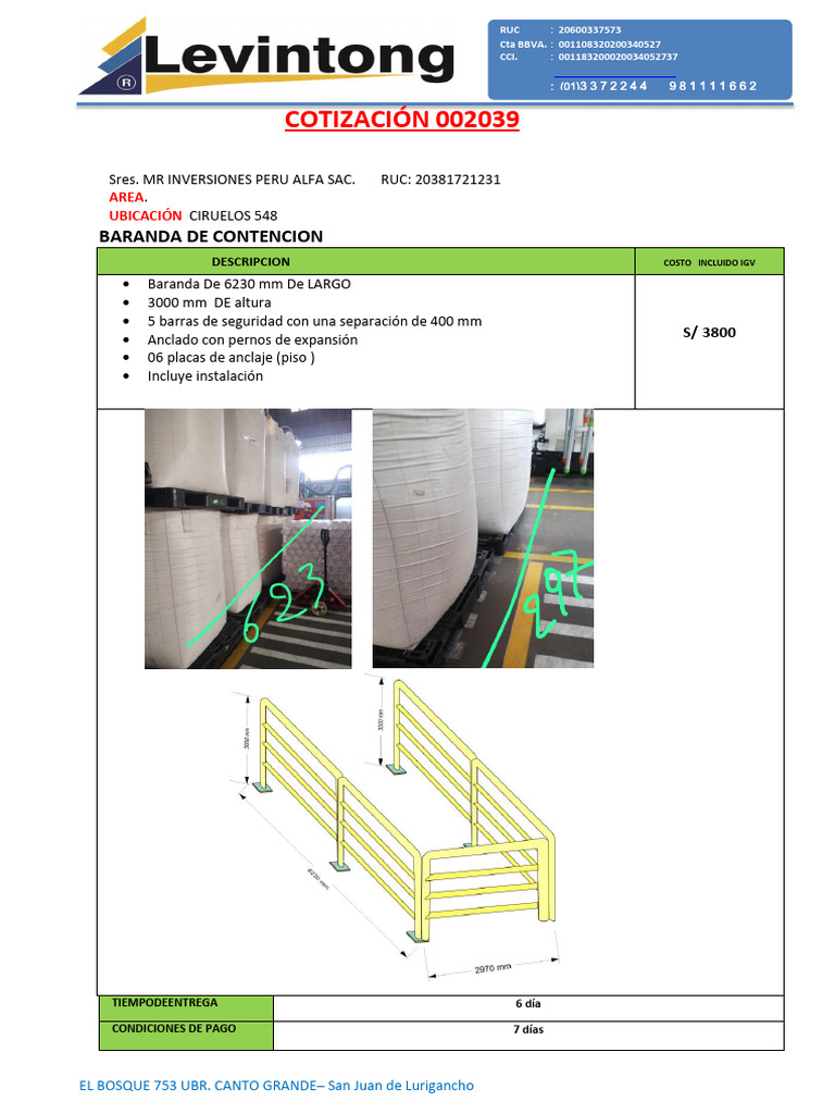 COTIZACIÓn Baranda de Contencion | PDF