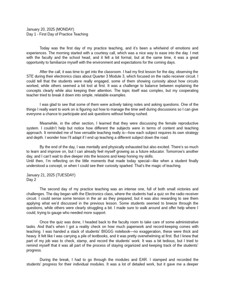 My Practice Teaching Journal | PDF | Teachers | Learning
