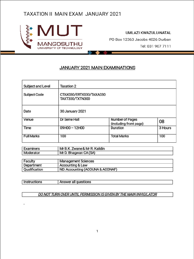 2020 Tax3 Main Exam | PDF