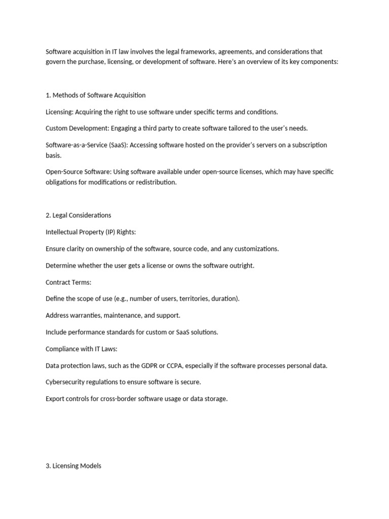 IT Law: Software Acquisition Essentials | PDF