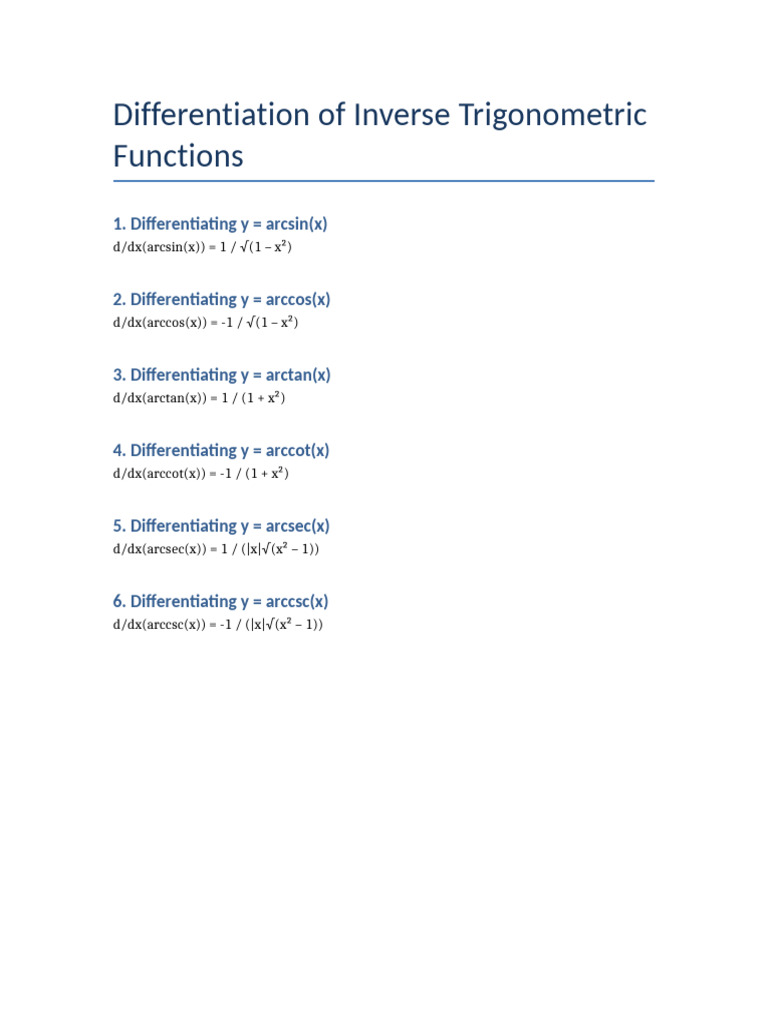 Inverse Trigonometric Differentiation Final | PDF