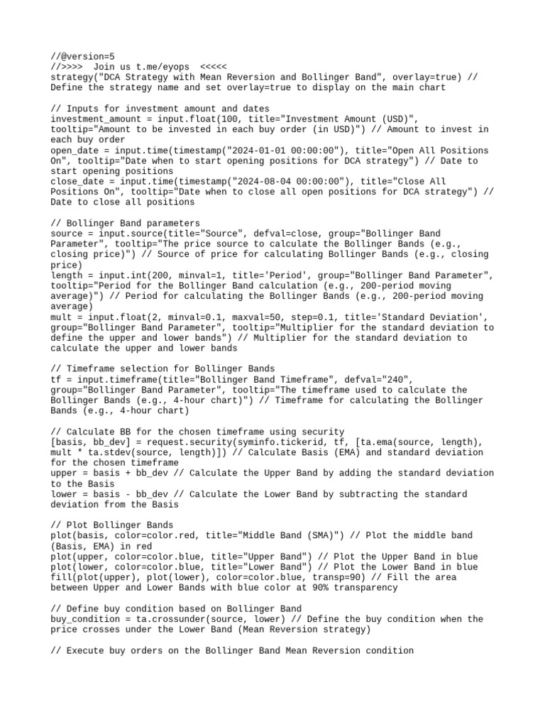 DCA Strategy With Mean Reversio22222n and Bollinger Band | PDF | Computer Programming