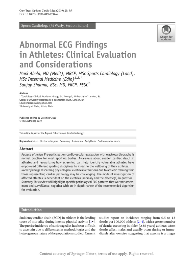 Abnormal ECG Findings in Athletes Clinical Evaluat | PDF ...