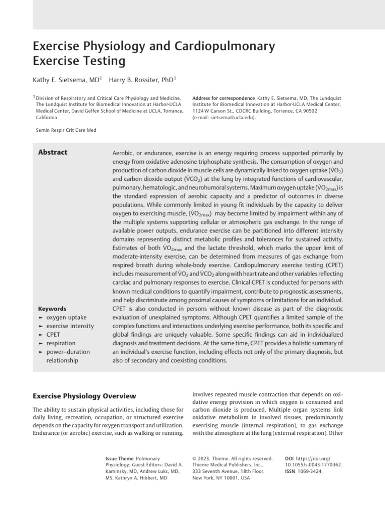 Exercise Physiology and Cardiopulmonary Exercise Testing | PDF ...
