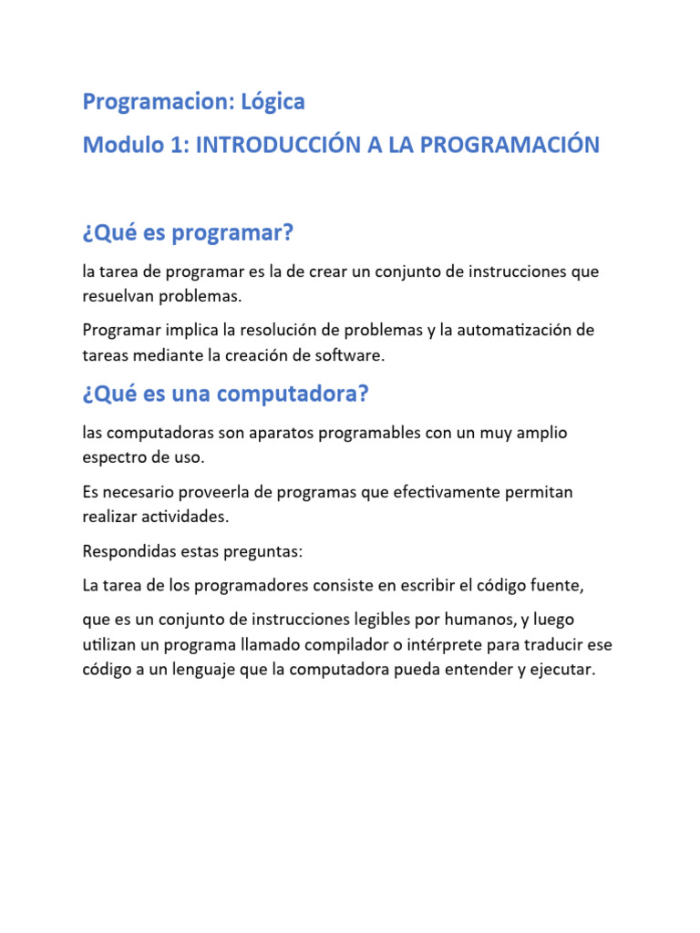 Programacion Logica Resumen | PDF | Algoritmos | Lenguaje de programación