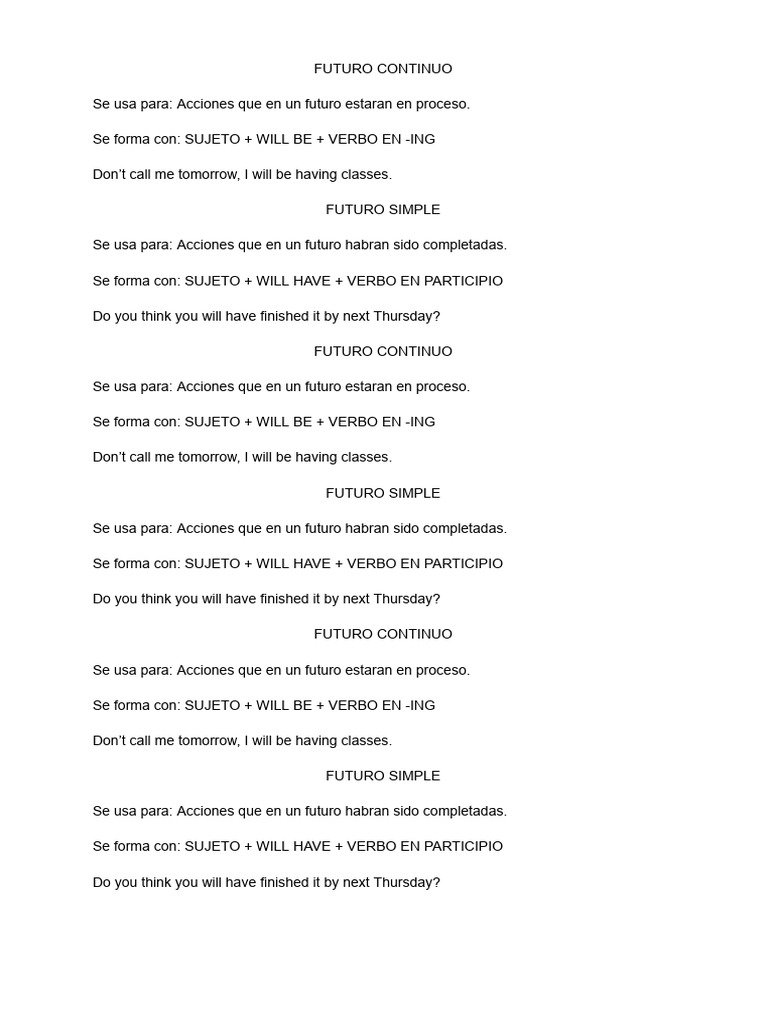 Futuro Perfecto - Futuro Continuo | PDF