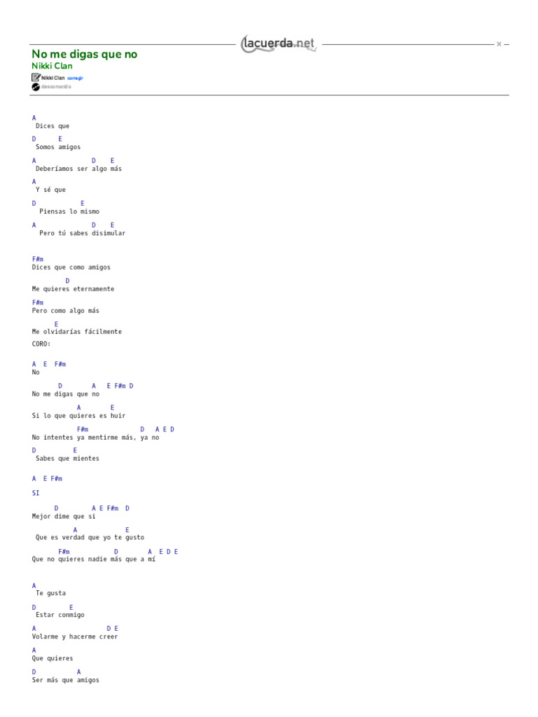 Acordes de "No me digas que no" | PDF