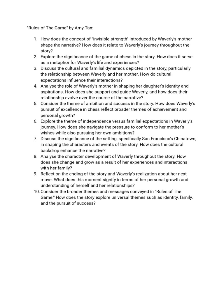 "Rules of The Game" by Amy Tan | PDF