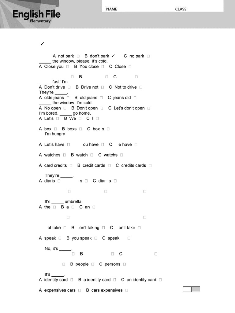 English File Elementary Quick Test | PDF | Linguistics