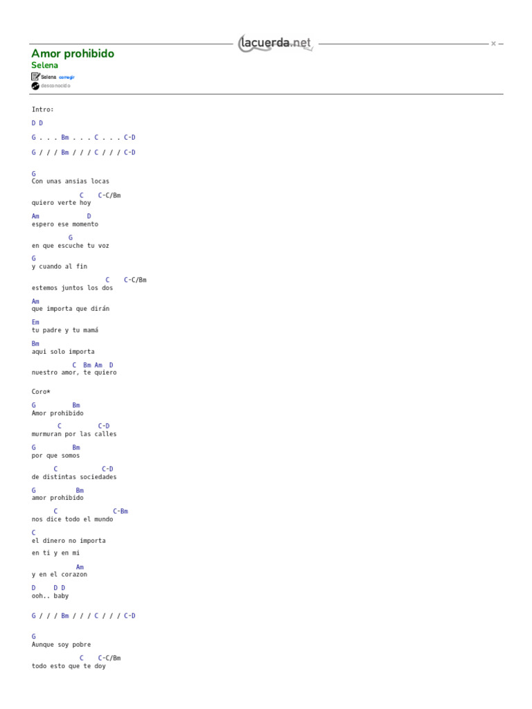 AMOR PROHIBIDO, Selena - Acordes | PDF