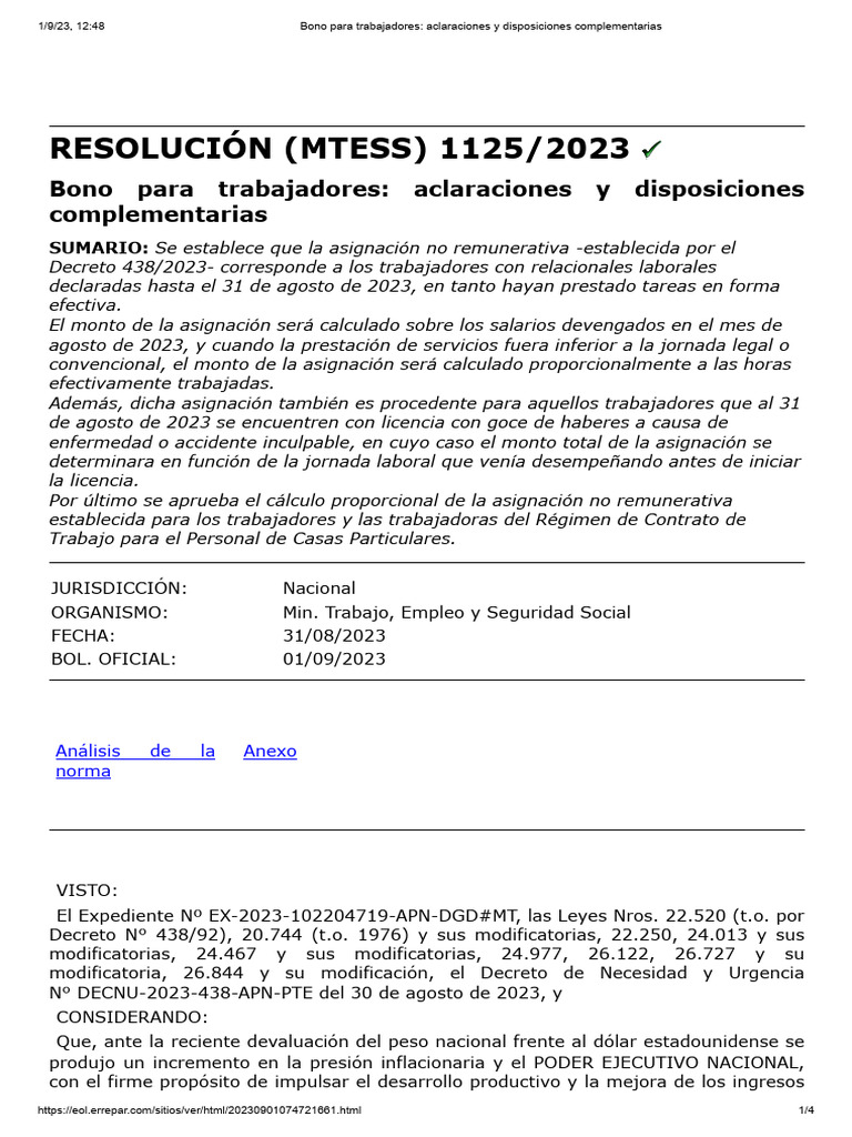 Bono para Trabajadores - Aclaraciones y Disposiciones Complementarias | PDF | Salario | Empleo