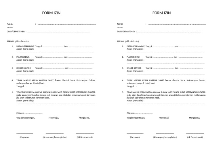 Form Ijin Jw (Staff 2024) | PDF