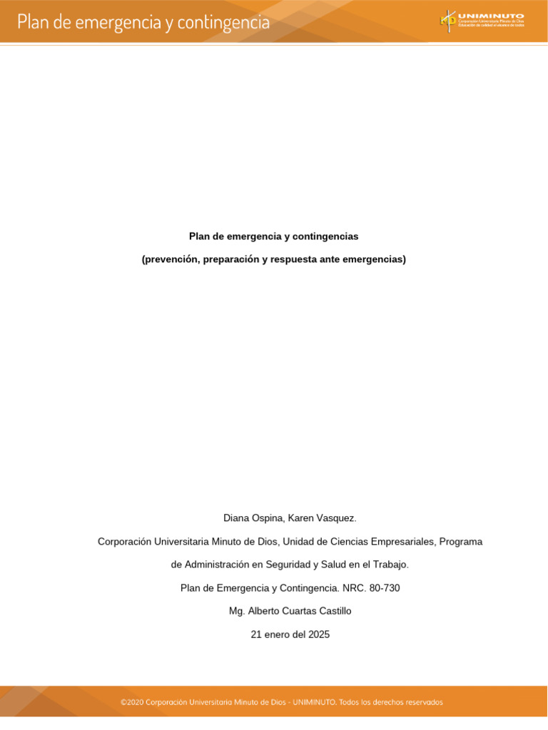 U3 Plan de Emergencia y Contigencia | PDF | Riesgo | Emergencia