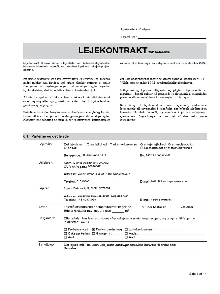 Lejekontrakt | PDF