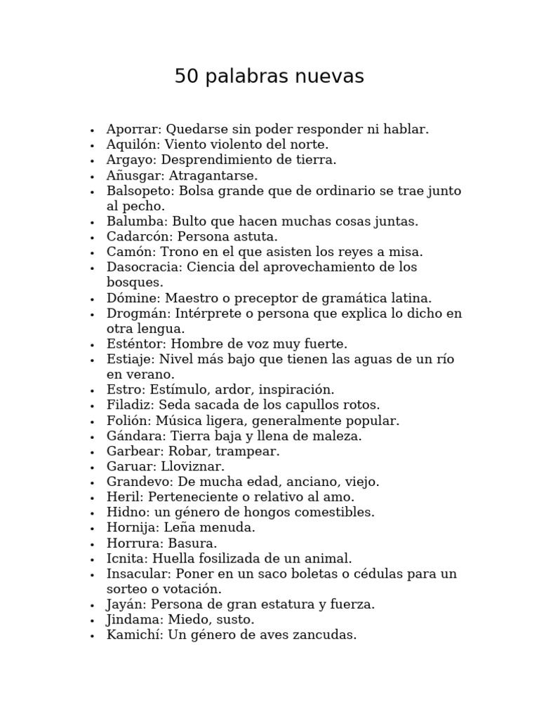 50 Nuevas Palabras y Su Significado | PDF