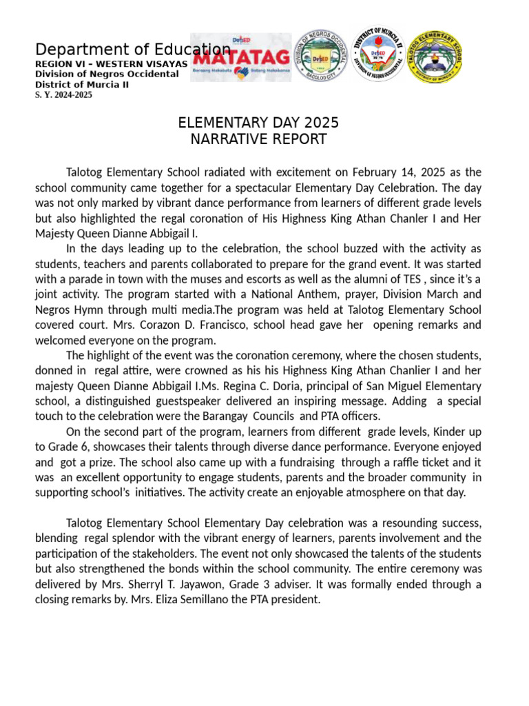 Elem Day Narrative 2025 | PDF | Rituals | Ceremonies