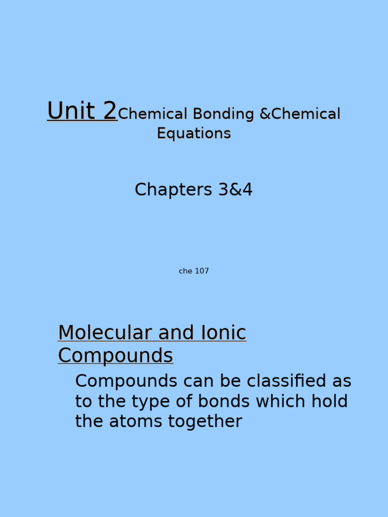 Chem 107 Unit 2 PPT (Chap 3 and 4) (2024) (Student) (To Post On D2L) | PDF | Chemical Compounds ...